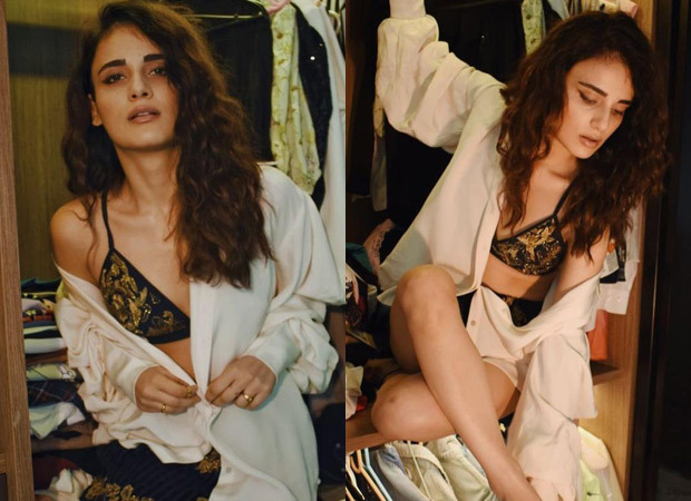 Radhika Madan looks sexy in a black shimmery bralette and white shirt : Bollywood News ...