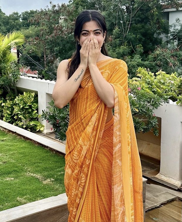 Rashmika Mandanna makes wedding guest look bright in yellow Anita Dongre saree : Bollywood News ...