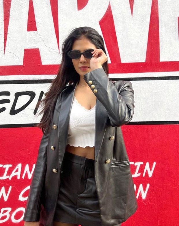 Malavika Mohanan in leather skirt & jackets opts for a casually chic look with a touch of rock ...