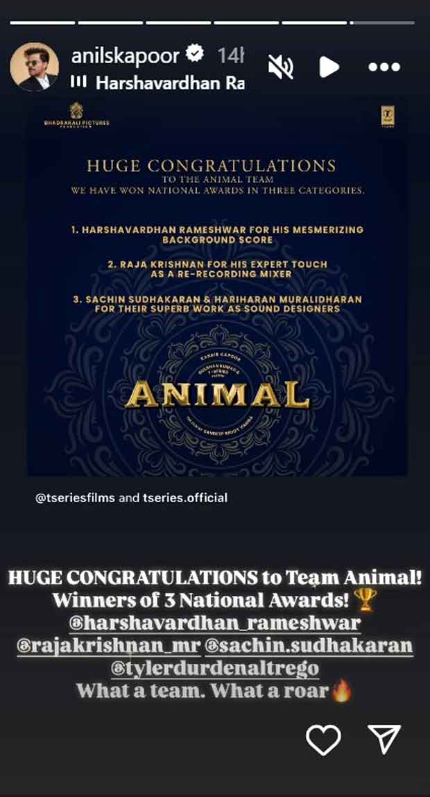 Anil Kapoor reacts as Animal bags 3 wins at National Film Awards: “What ...